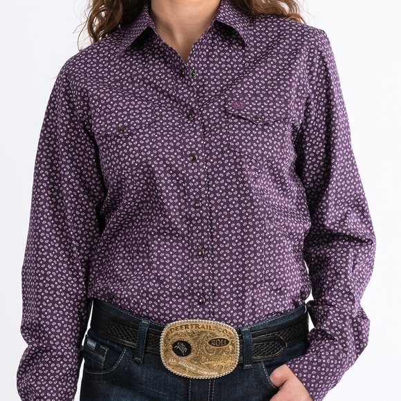 Cinch | Tops | Cinch Ladies Purple Paisley Print Long Sleeve | Poshmark